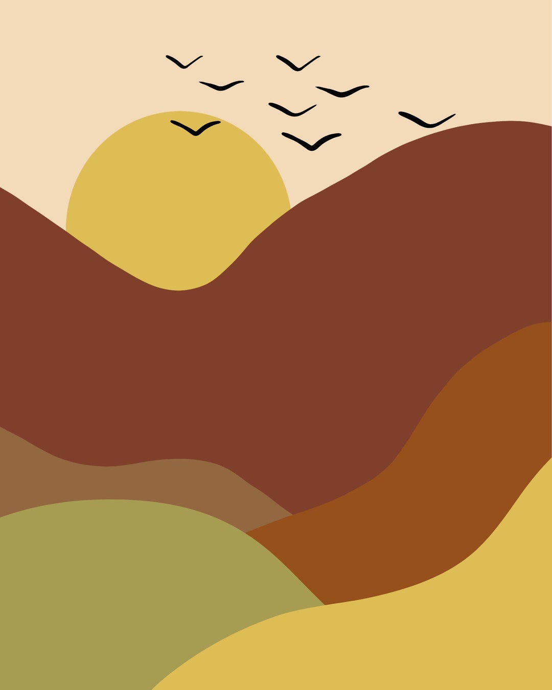 Abstract Hills and Birds Digital Print Home Decor Art - Etsy
