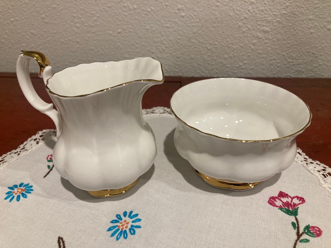 Royal Albert Val D'or Cream and Sugar Set, Classic White With Gold Trim ...