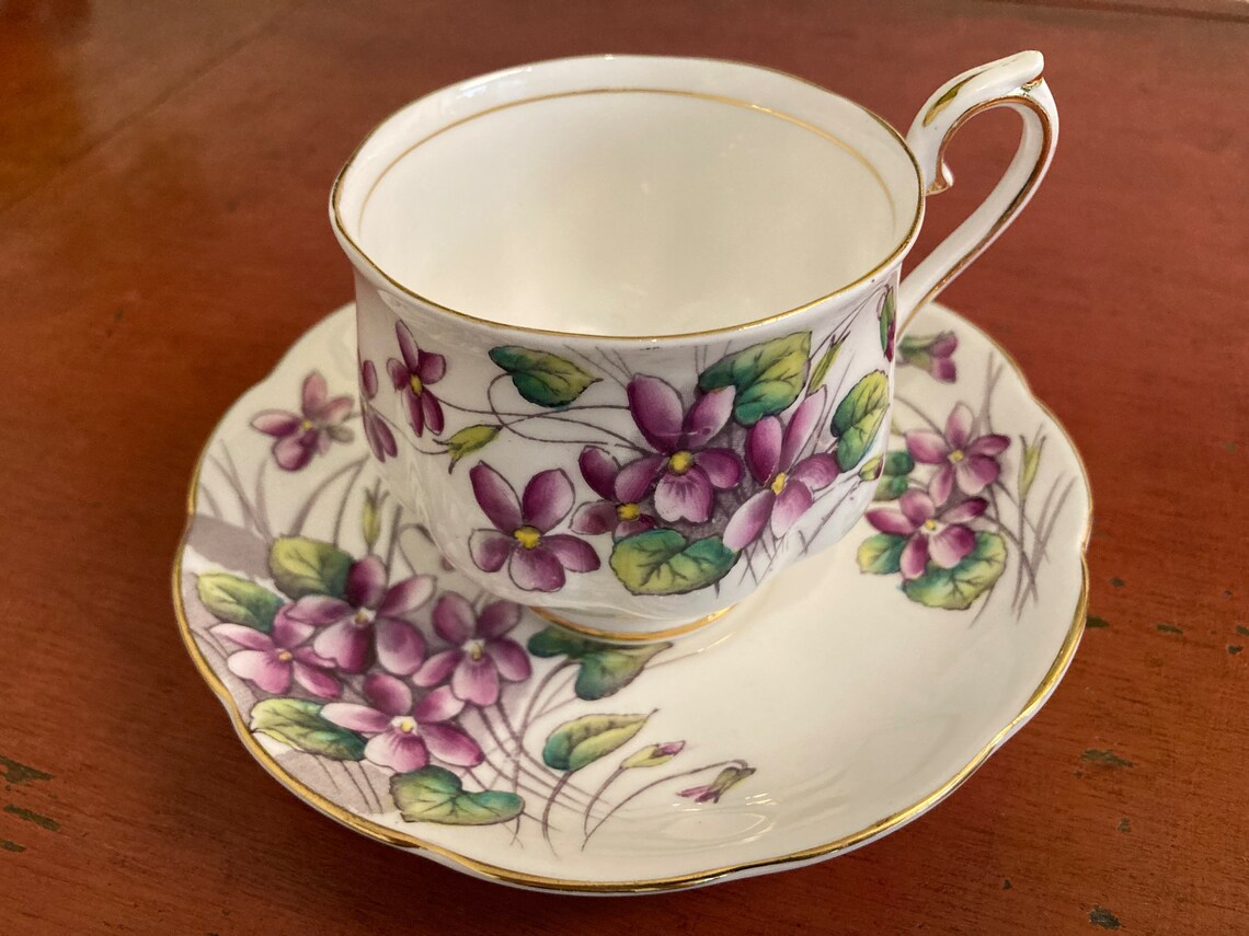 Vintage Royal Albert Violets Teacup and Saucer Flower of the Month Series No. 2, February, Hand ...