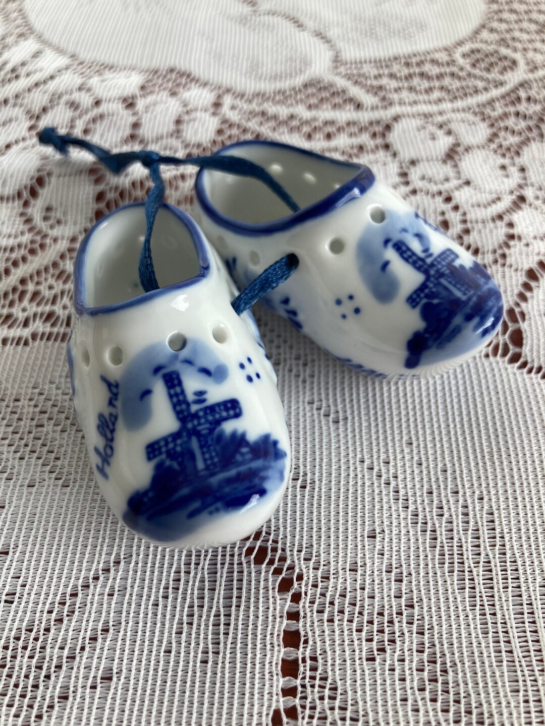 Vintage Pair of Delft Blue Handpainted Dutch Clogs With Holland ...