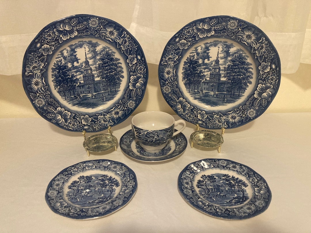 Liberty Blue China Set: England Staffordshire Plates and Teacup - Etsy