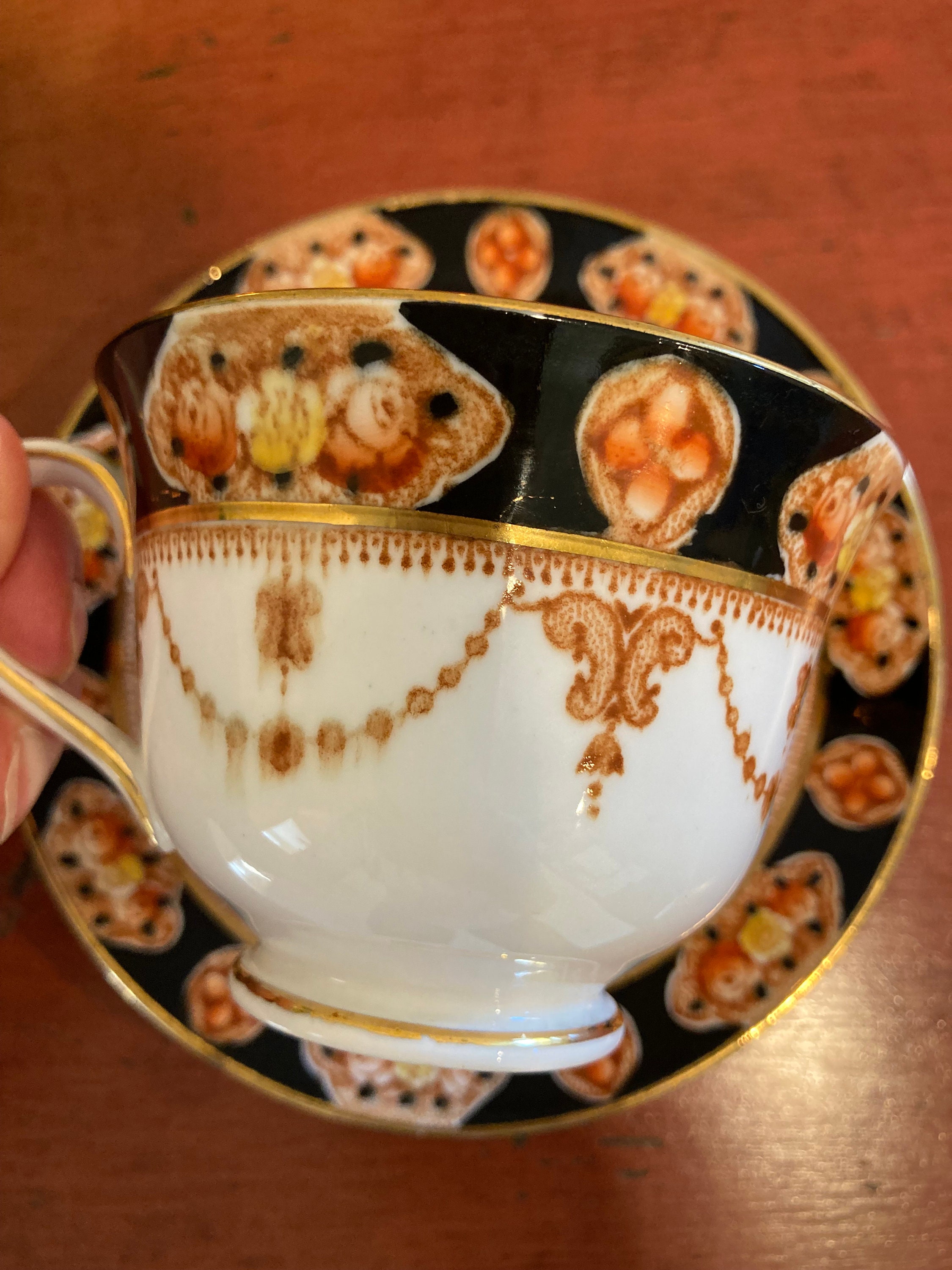 Vintage Royal Albert Teacup and Saucer, Pattern 6145, Orange Black and ...