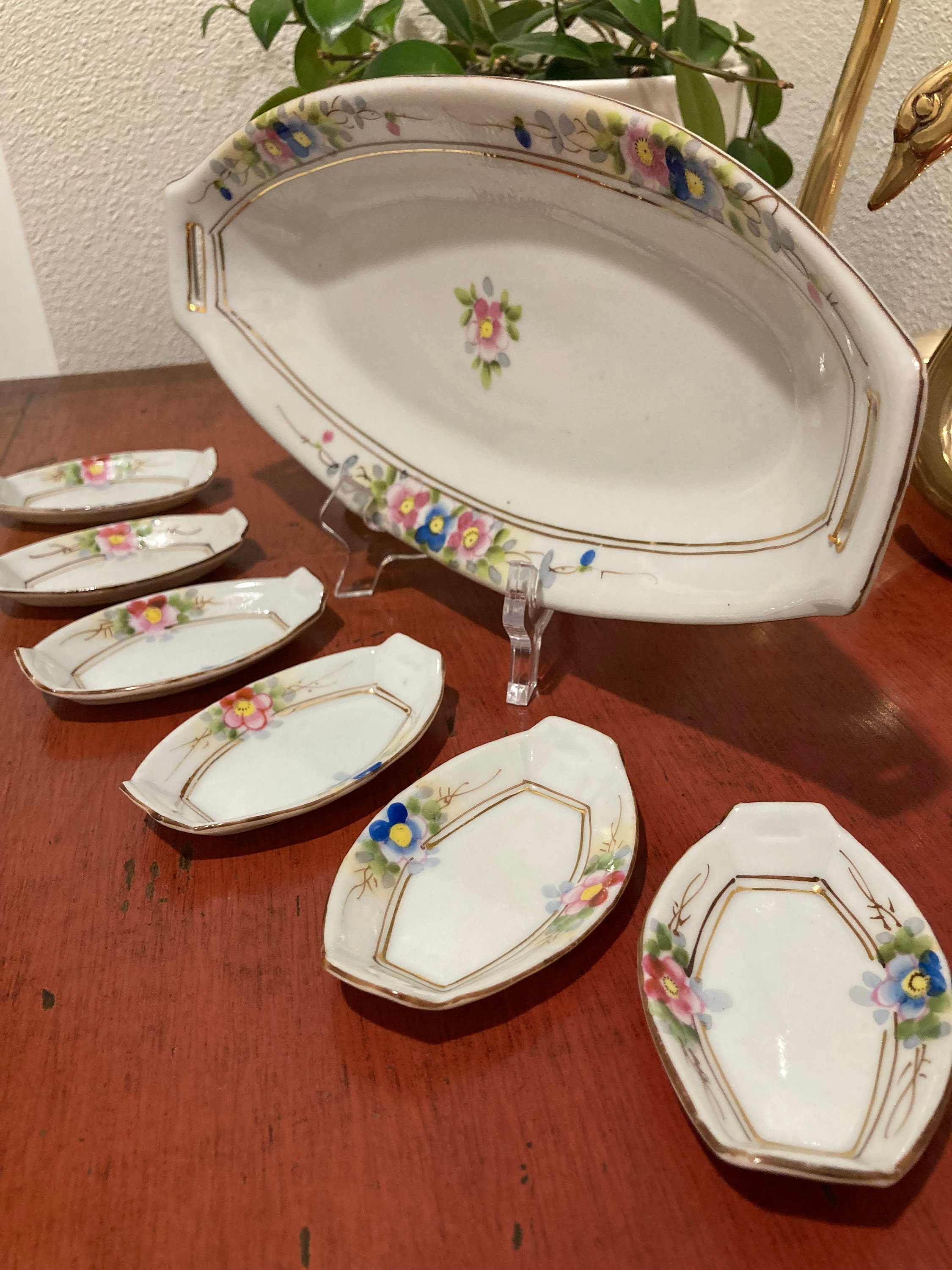 Vintage Nippon Celery Dish and Salt Cellars, Porcelain, Made in Japan ...