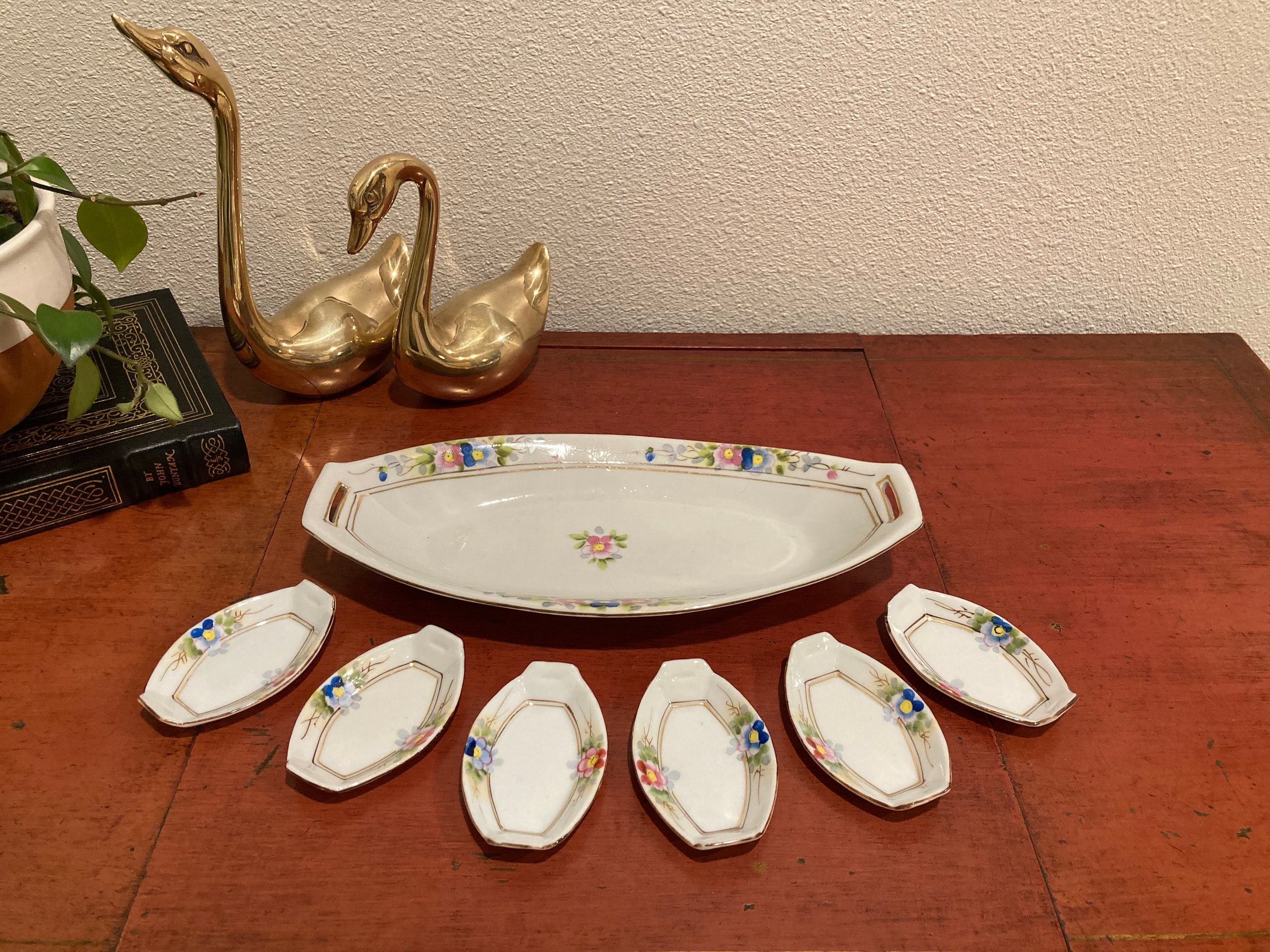 Vintage Nippon Celery Dish and Salt Cellars, Porcelain, Made in Japan ...