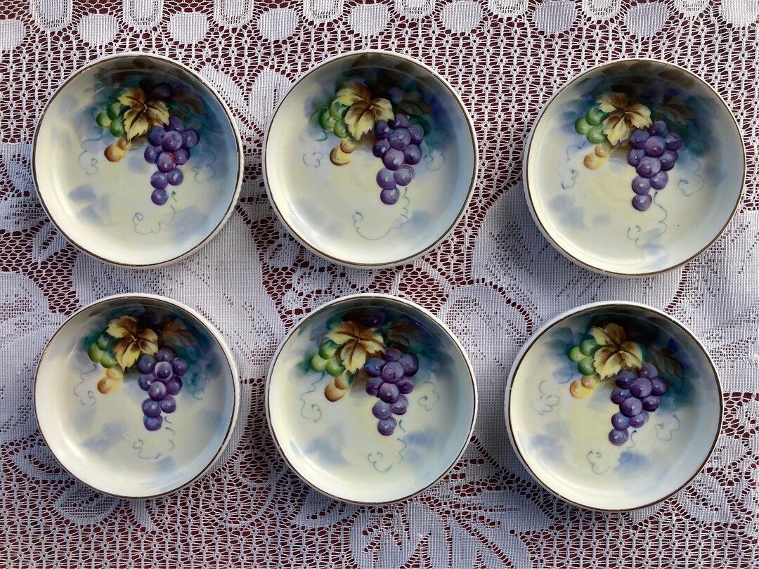 Vintage Coasters With Grapes Hand Painted Lefton China Set of 6 - Etsy