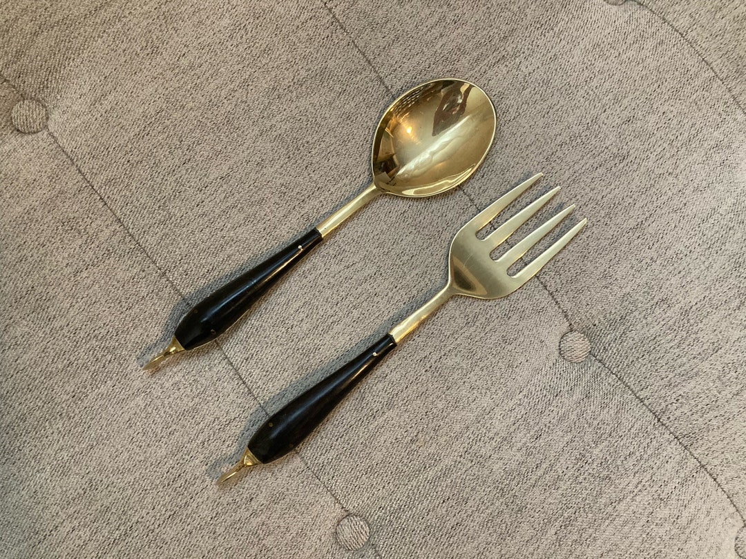 Vintage Bronze Serving Utensils With Wooden Handle and Bronze Hook ...