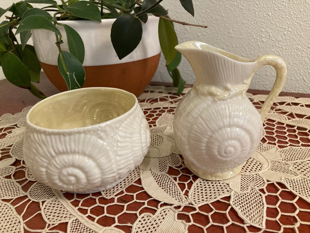 Belleek Cream and Sugar Nautilus Shell Pattern 4th Mark Green 1946-1955 ...