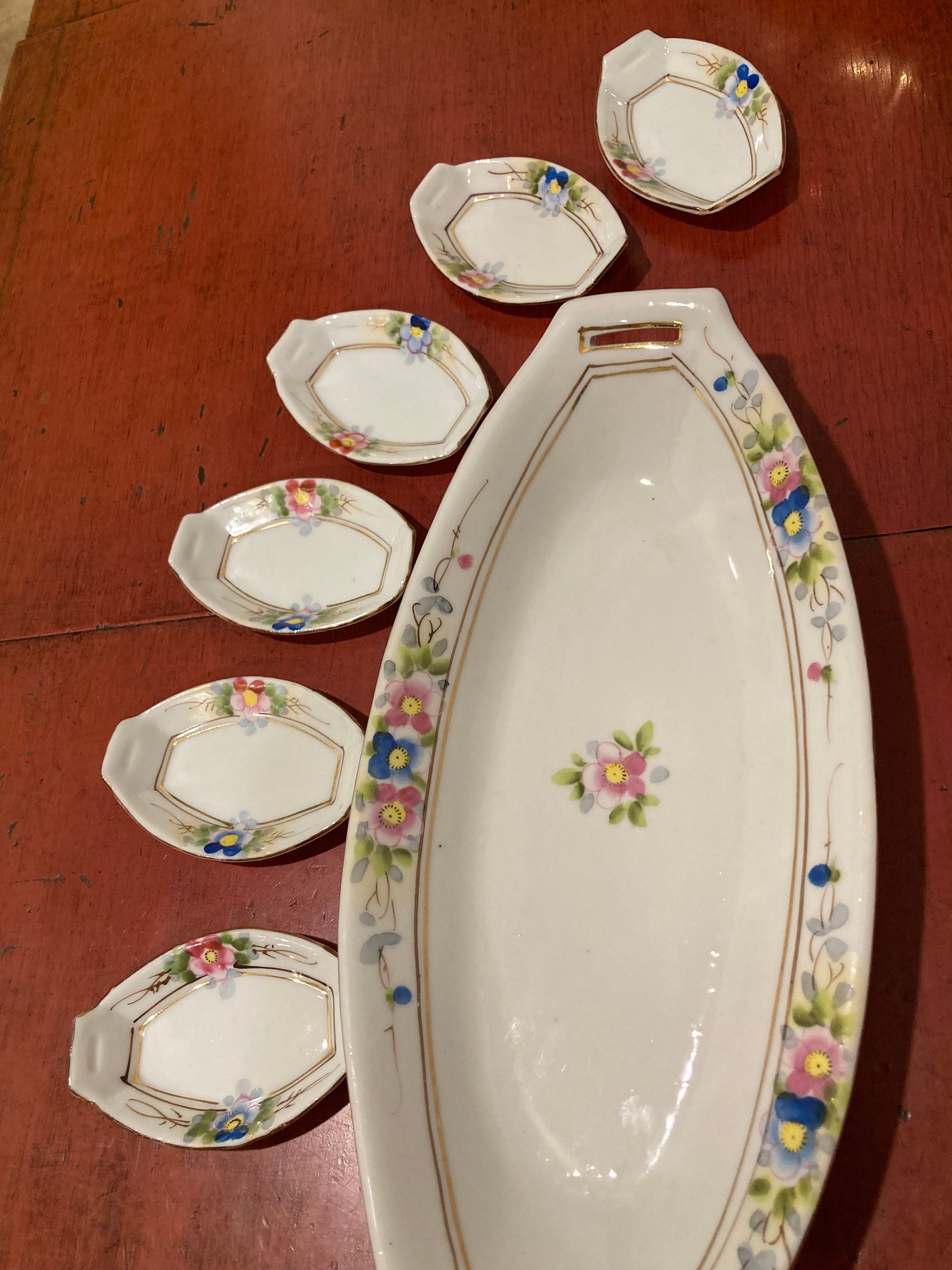 Vintage Nippon Celery Dish and Salt Cellars, Porcelain, Made in Japan ...