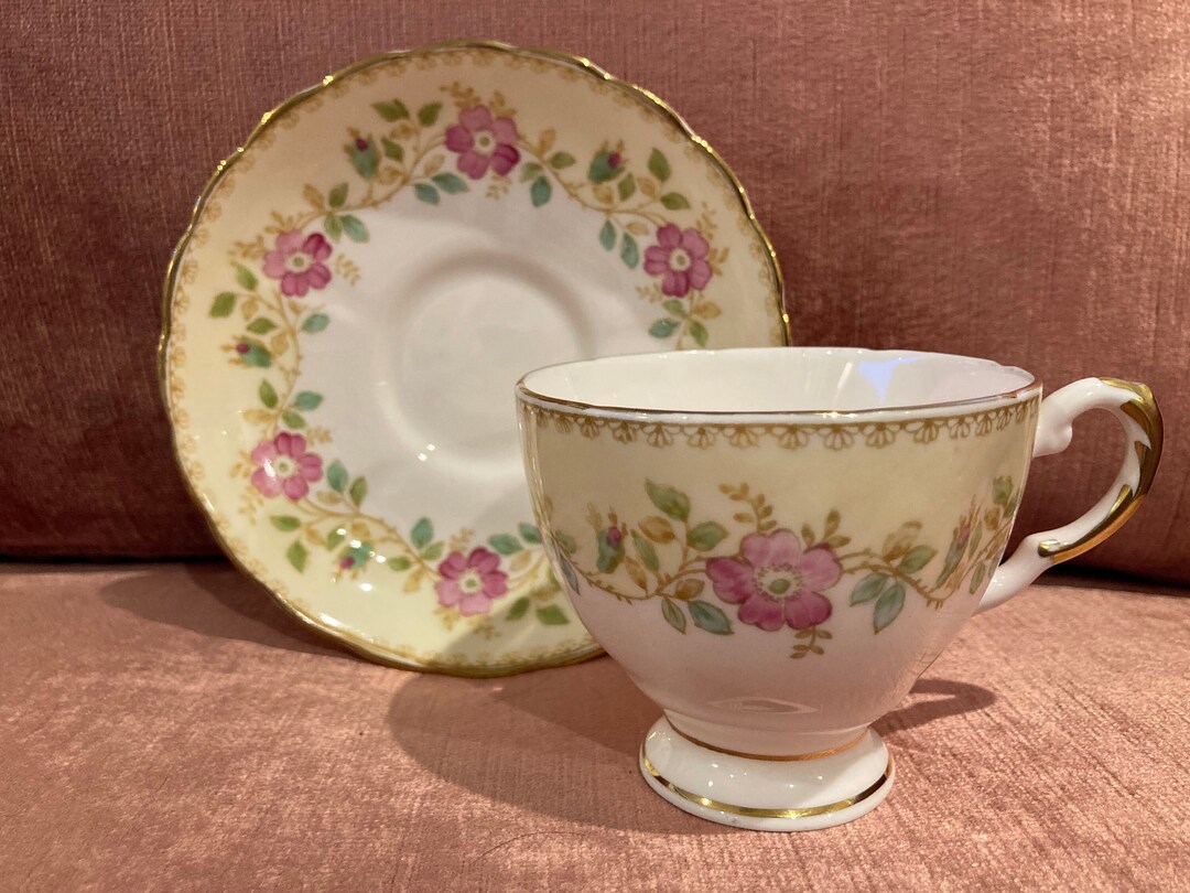 Vintage Plant Tuscan China Teacup and Saucer: Pink Flowers, English Bone China, 1930s - Etsy