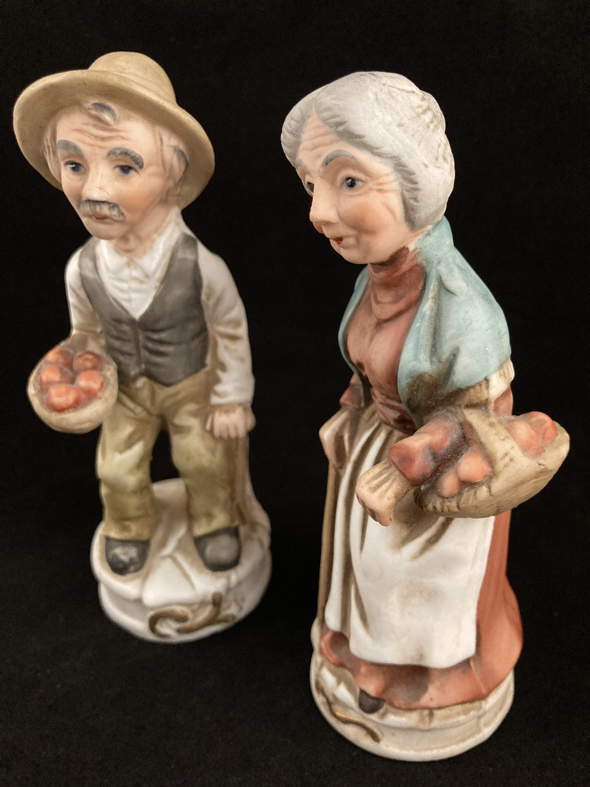 Vintage Old Couple Ceramic Figurines, Farm Couple With Baskets of ...