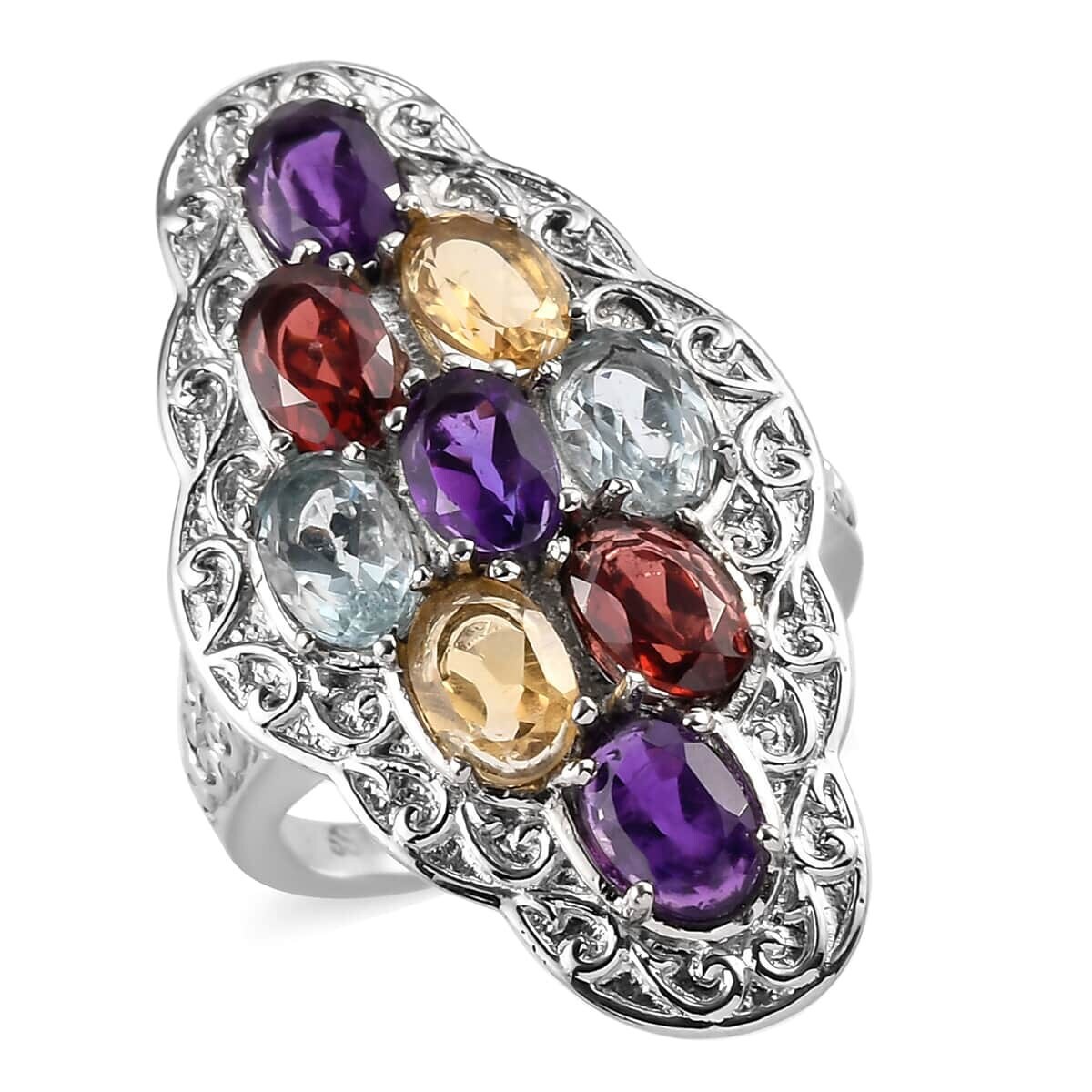 Multi Gemstone Cluster Silver Ring 4.70ctw size 5.0 US, Natural Multi ...