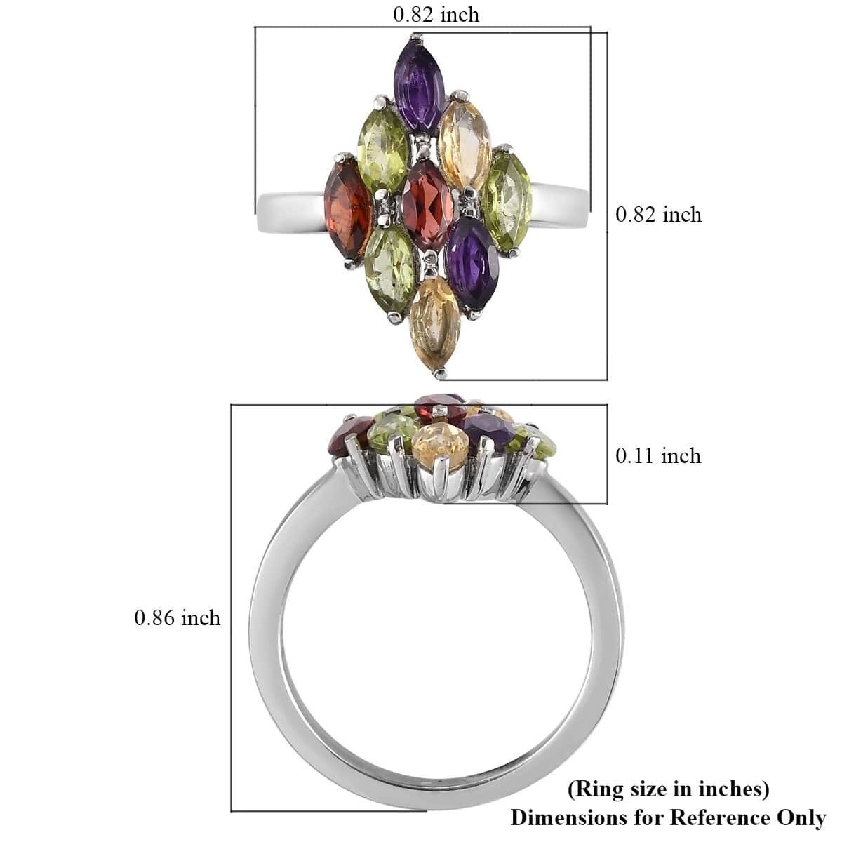Multi Gemstone Cluster Silver Ring 2.25 Ctw size 7.0 US, Natural Multi Gemstone Cluster Ring - Etsy