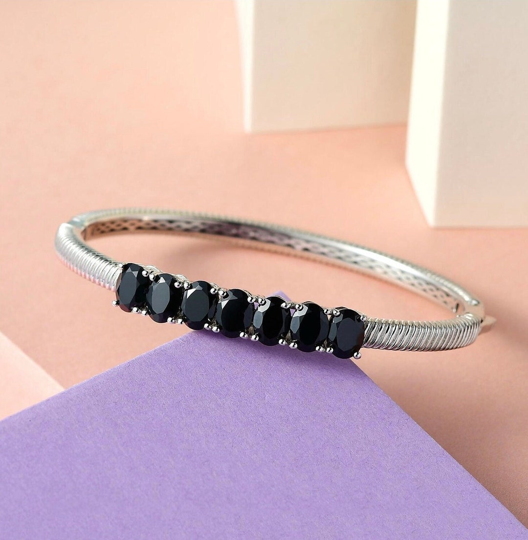 Black Spinel Bangle Bracelet in Silver With Hinge 6.5 or 7.25, High ...