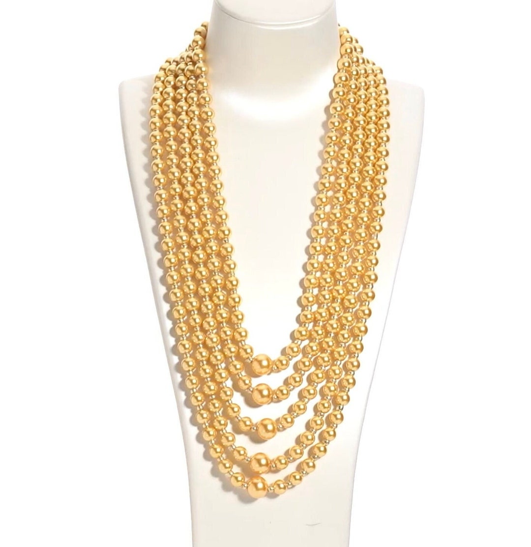 5 Strand Gold Pearl Necklace: Adjustable Statement Jewelry (22-25") - Etsy