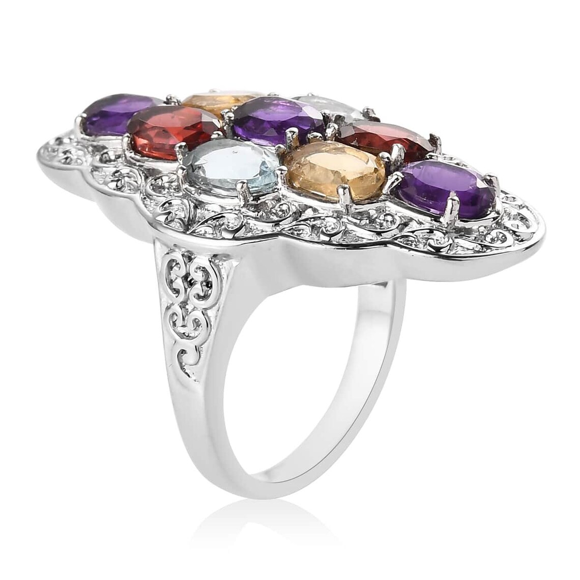 Multi Gemstone Cluster Silver Ring 4.70ctw size 5.0 US, Natural Multi ...
