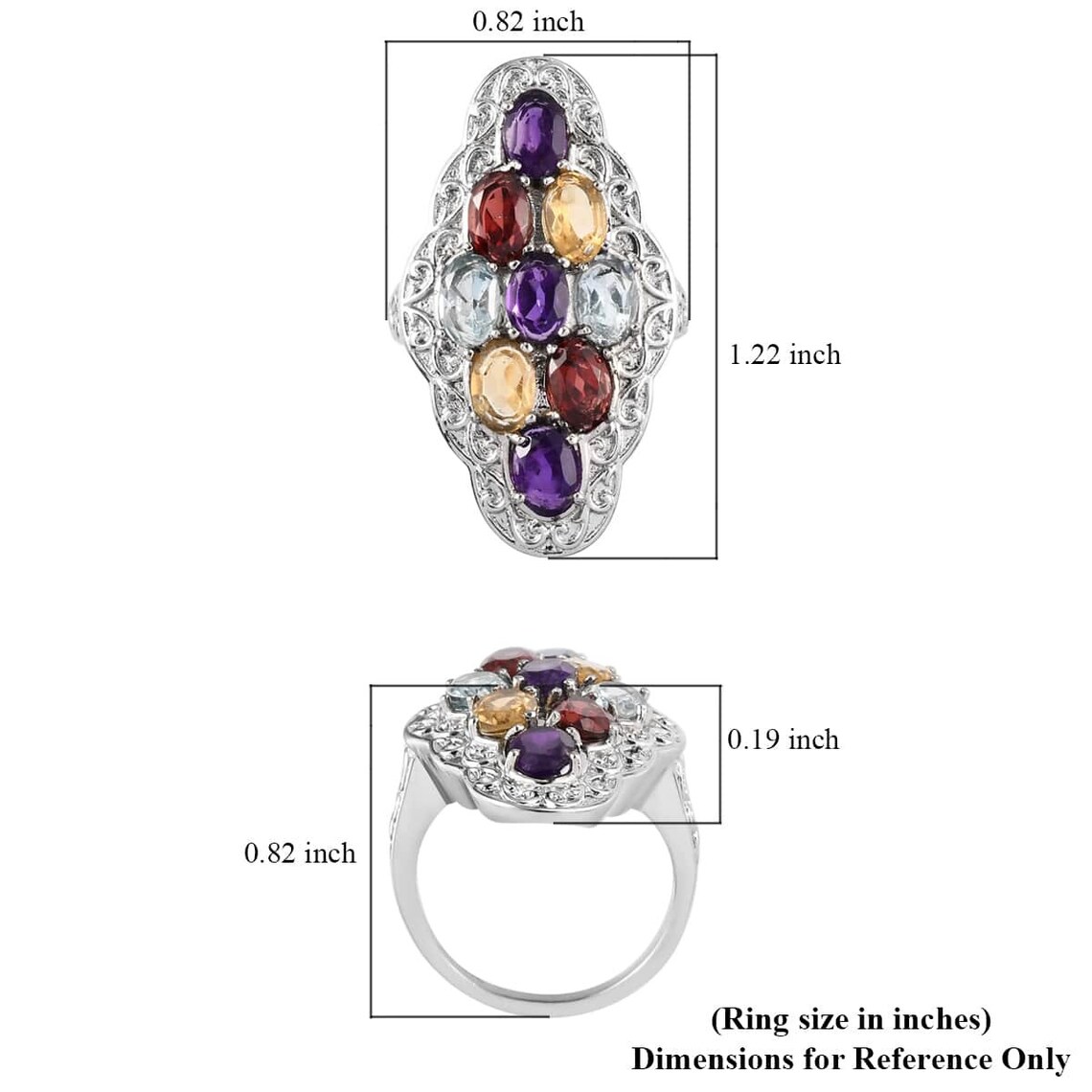 Multi Gemstone Cluster Silver Ring 4.70ctw size 5.0 US, Natural Multi ...