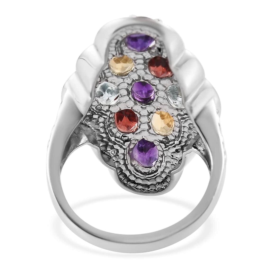 Multi Gemstone Cluster Silver Ring 4.70ctw size 5.0 US, Natural Multi ...