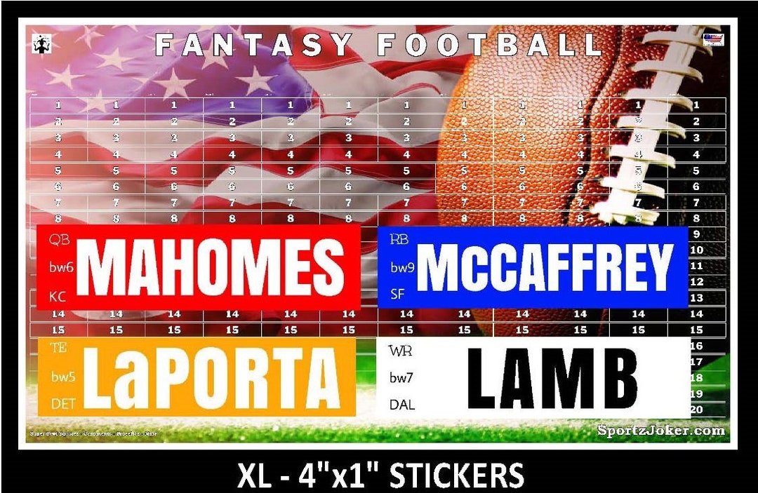 Fantasy Football Draft Board Kit 2024-25 XL 4x1 Stickers W/ Top ESPN ...