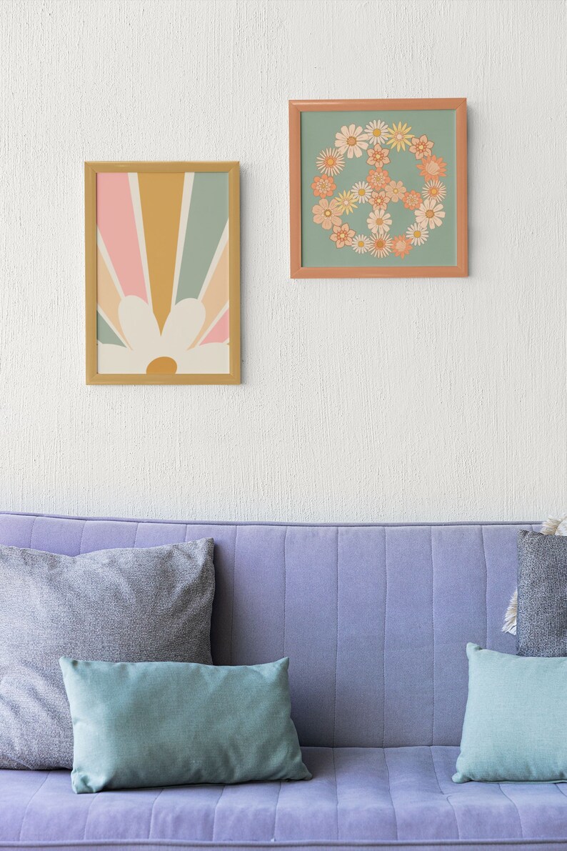 Set of 5 Groovy Flowers Digital Download Printable Art Gallery Wall ...