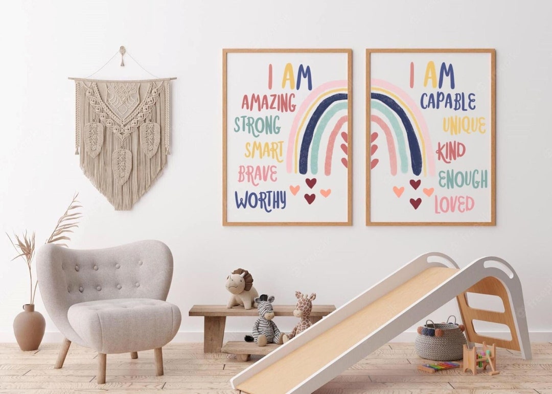 Kids Positive Affirmations Rainbow, Print, Inspirational, Nursery Decor ...