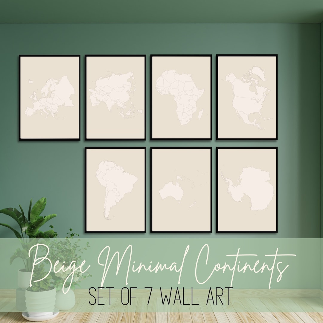 7 Continents Wall Art Printable Gallery Wall World Map Travel Beige ...