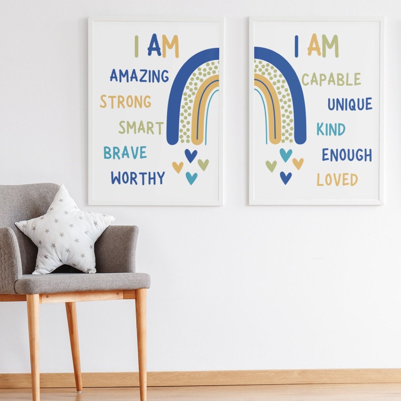 I AM Kids Positive Affirmations Rainbow Printable Wall Art, Navy, Print ...