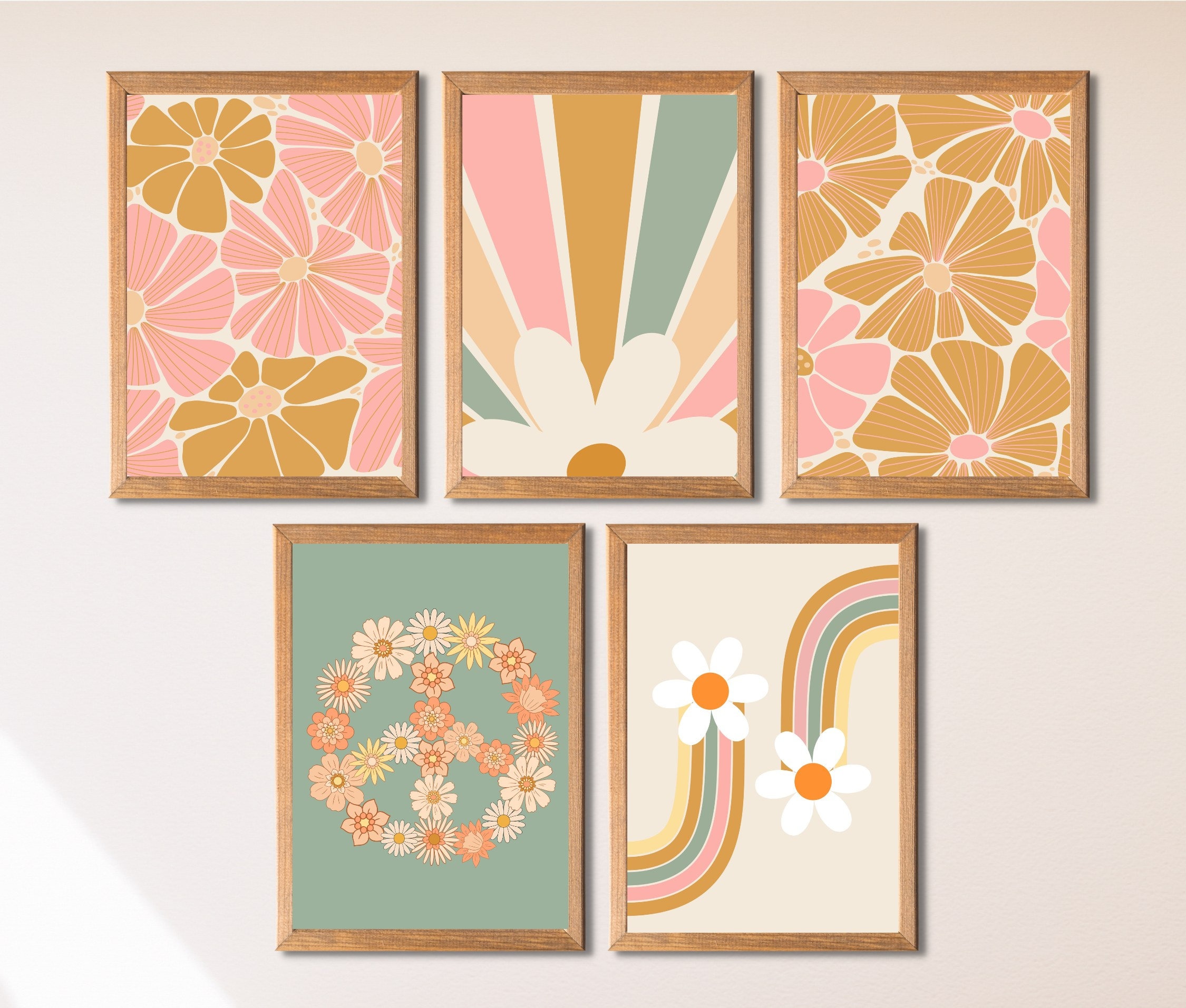 Set of 5 Groovy Flowers Digital Download Printable Art Gallery Wall ...