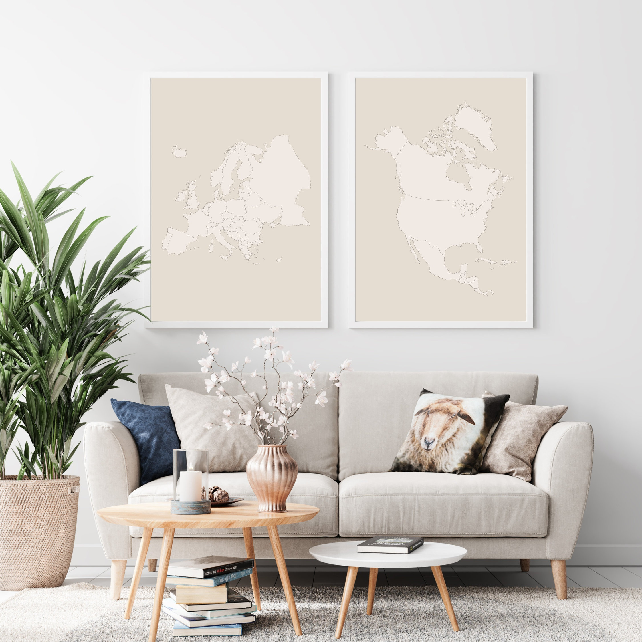 7 Continents Wall Art Printable Gallery Wall World Map Travel Beige ...