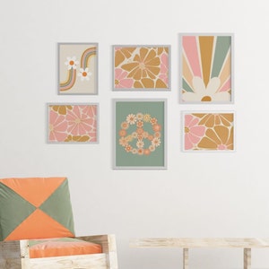 Set of 5 Groovy Flowers Digital Download Printable Art Gallery Wall ...