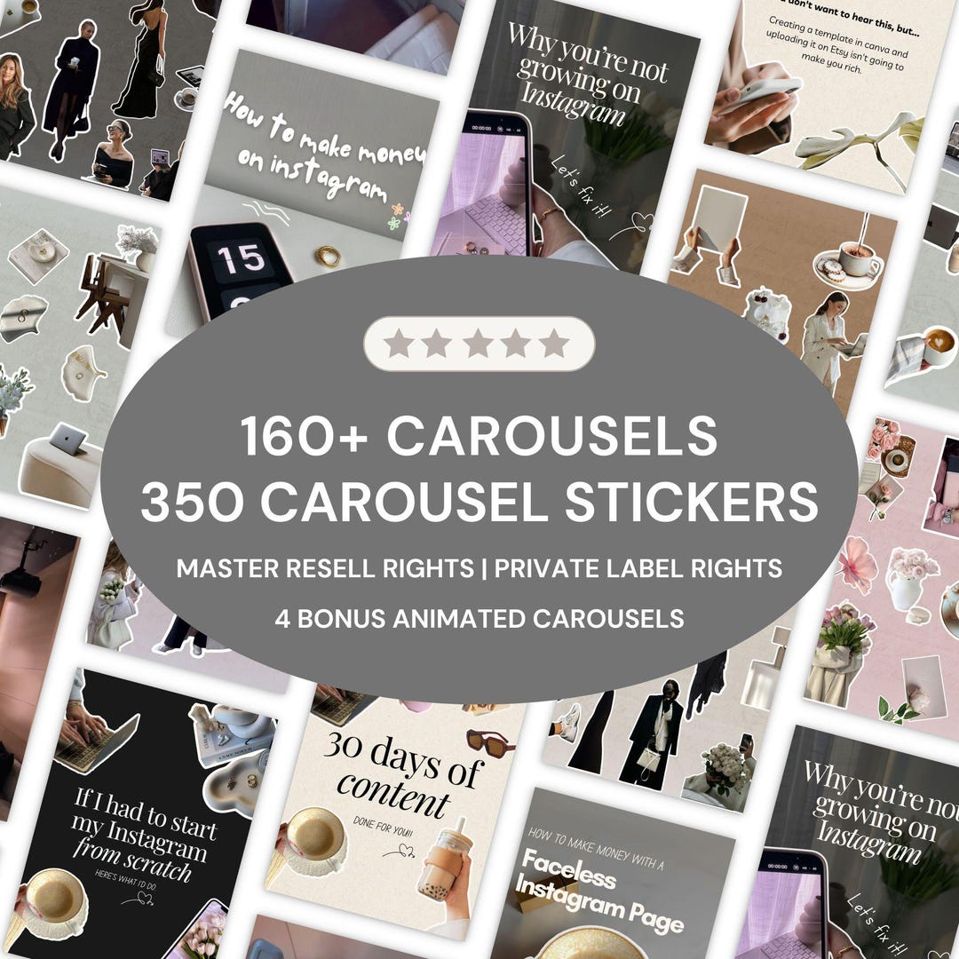 160 Aesthetic Carousel Bundle | Editable Canva Templates + Animated ...