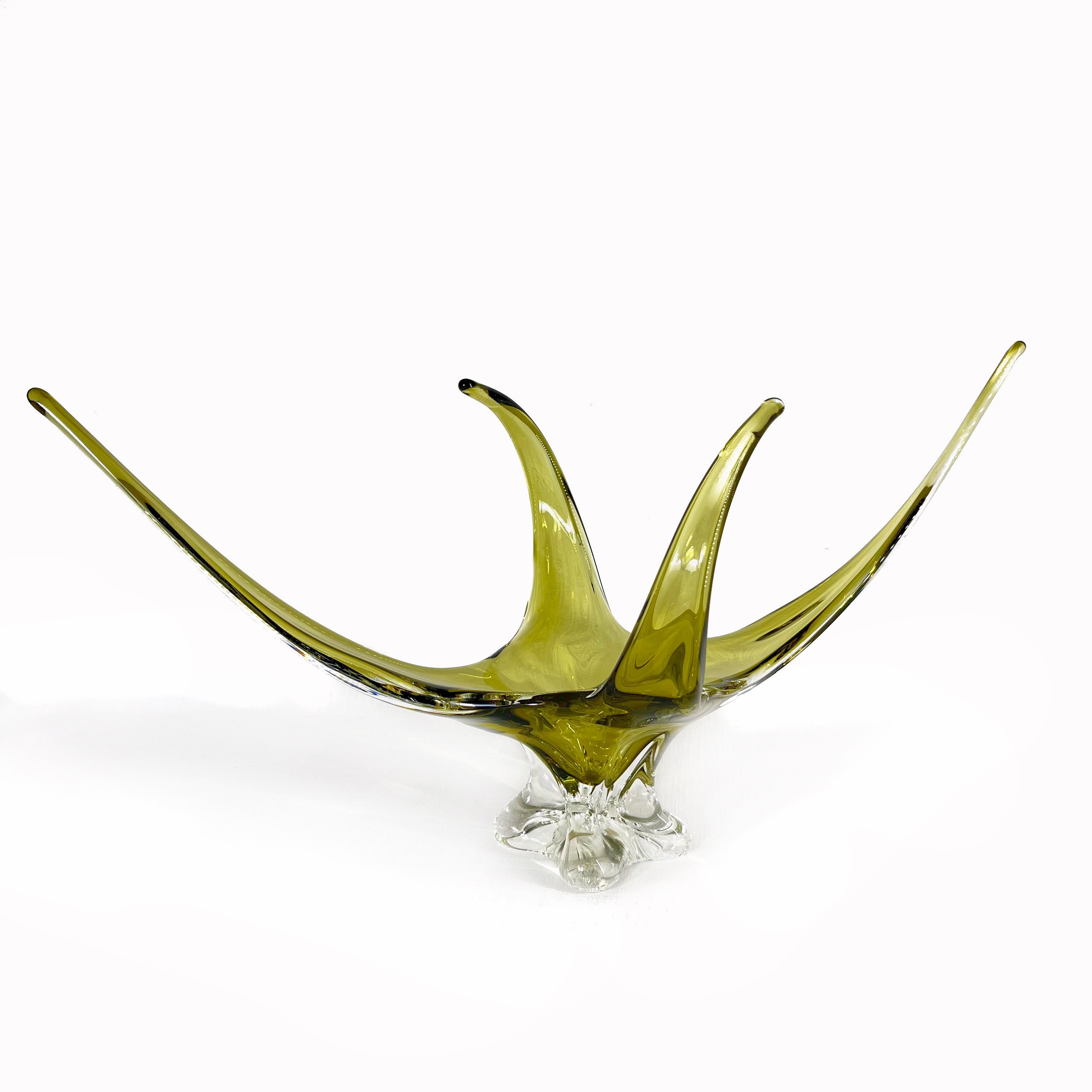 Vintage Signed Chalet Art Glass Olive Green 22 Long Large Stretch ...