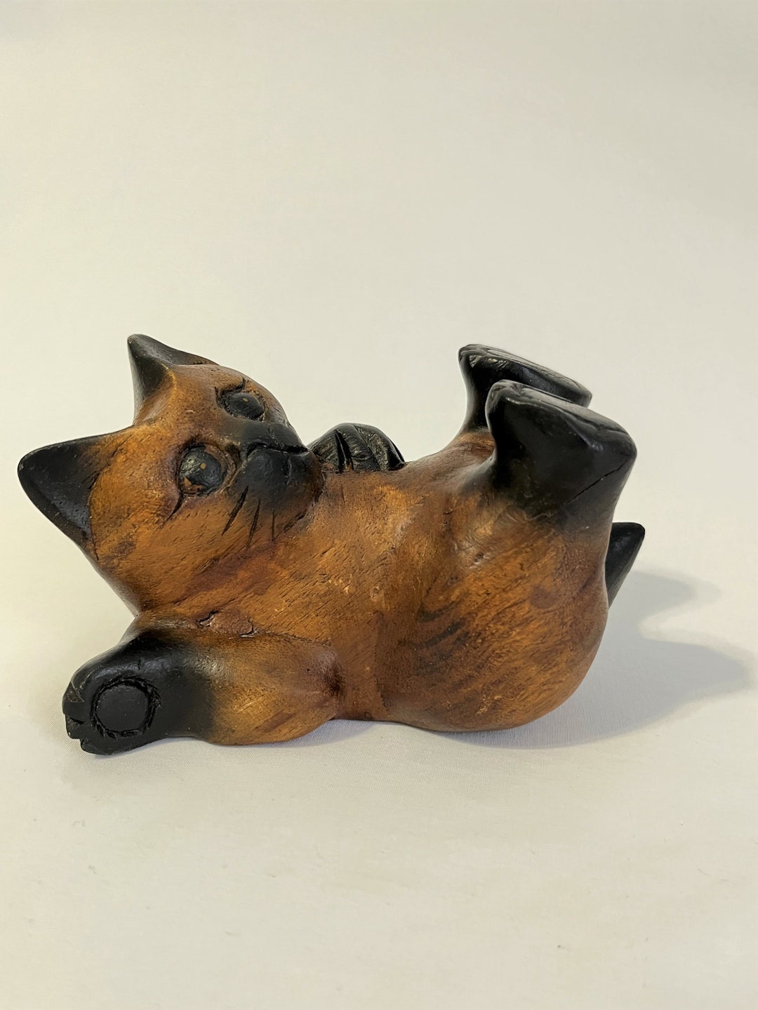 Vintage Hand Carved Wood Cat Figurine | Rustic | Medium Feline Statue ...