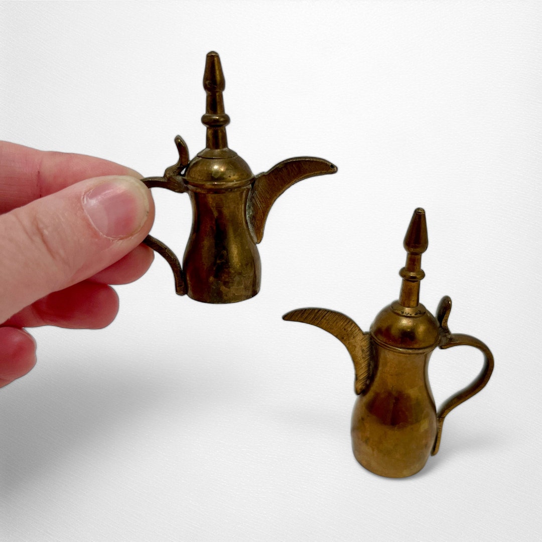 Pair of Tiny Brass Dallah Mini Turkish Coffee Pot Figurines Small ...