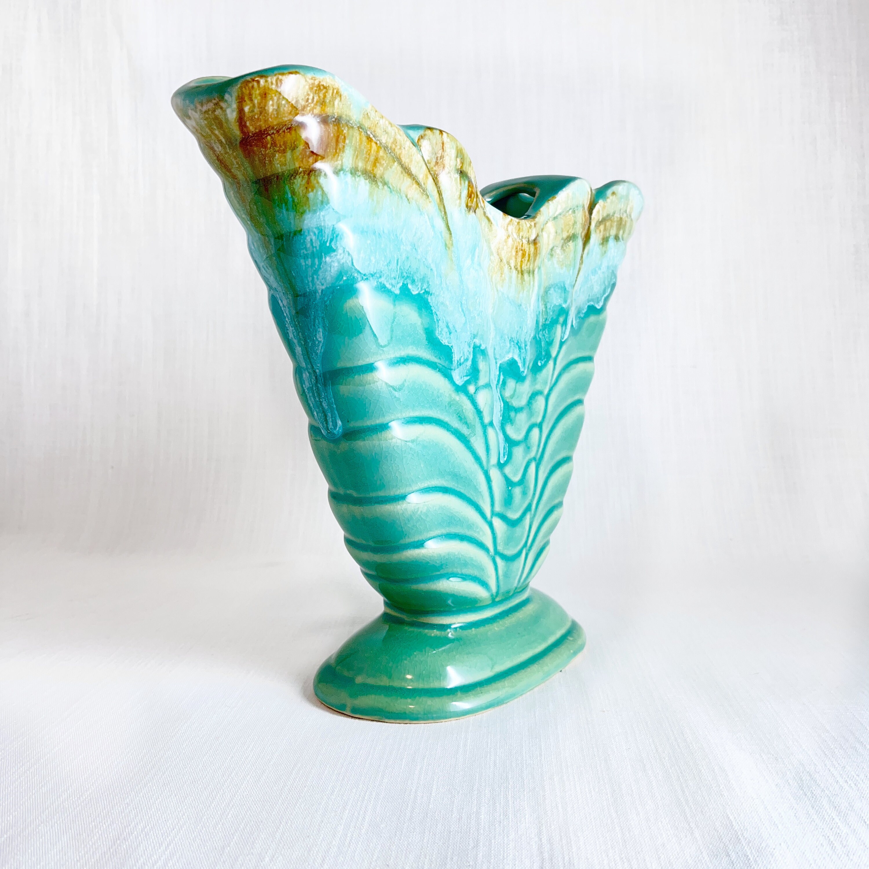 Robinson Ransbottom Art Deco Fan Vase Vintage Green Teal - Etsy Canada