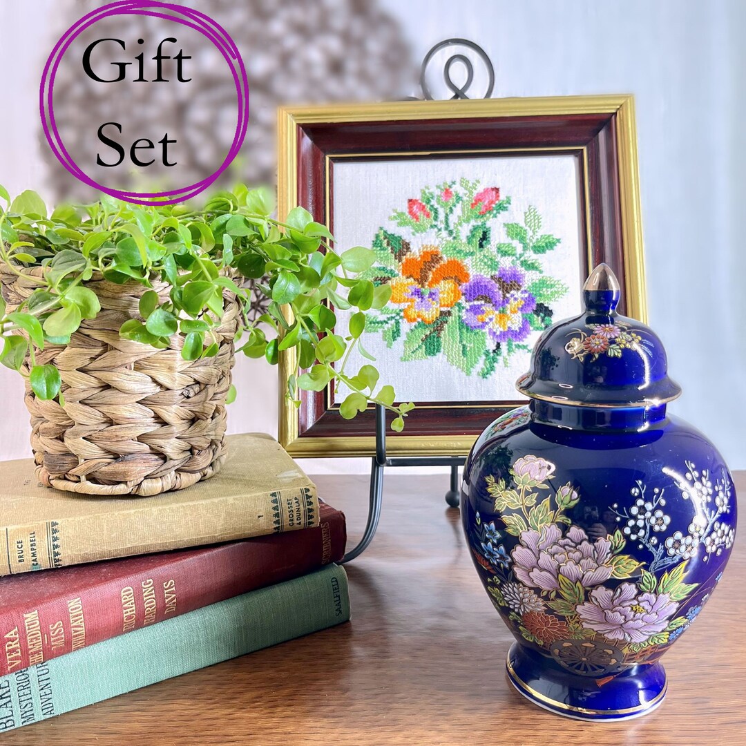 Vintage Home Decor Bundle | Curated Set | Blue Urn, Planter, Handmade ...