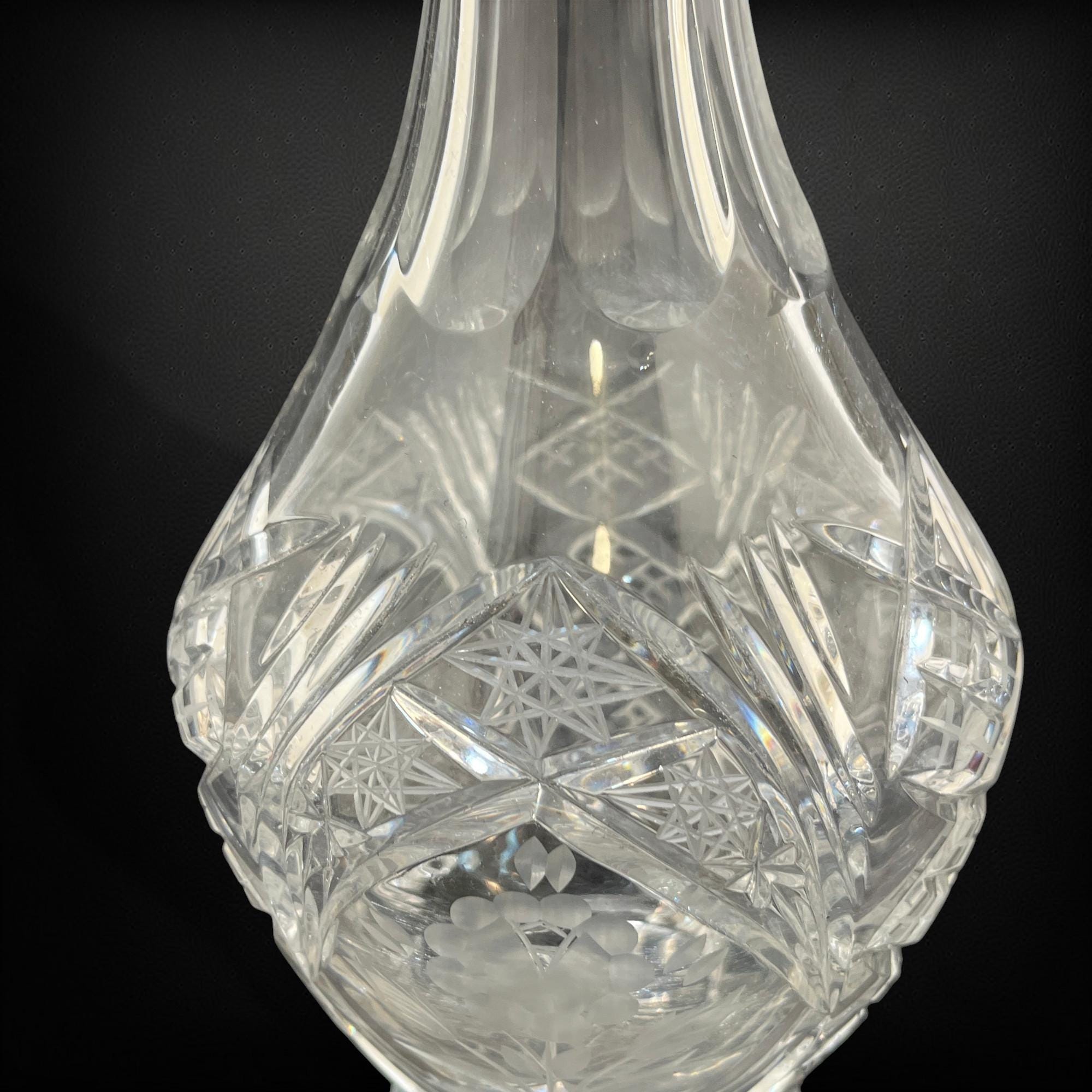 Vintage European Cut Crystal Decanter With Flower Motif | Tall Carafe ...