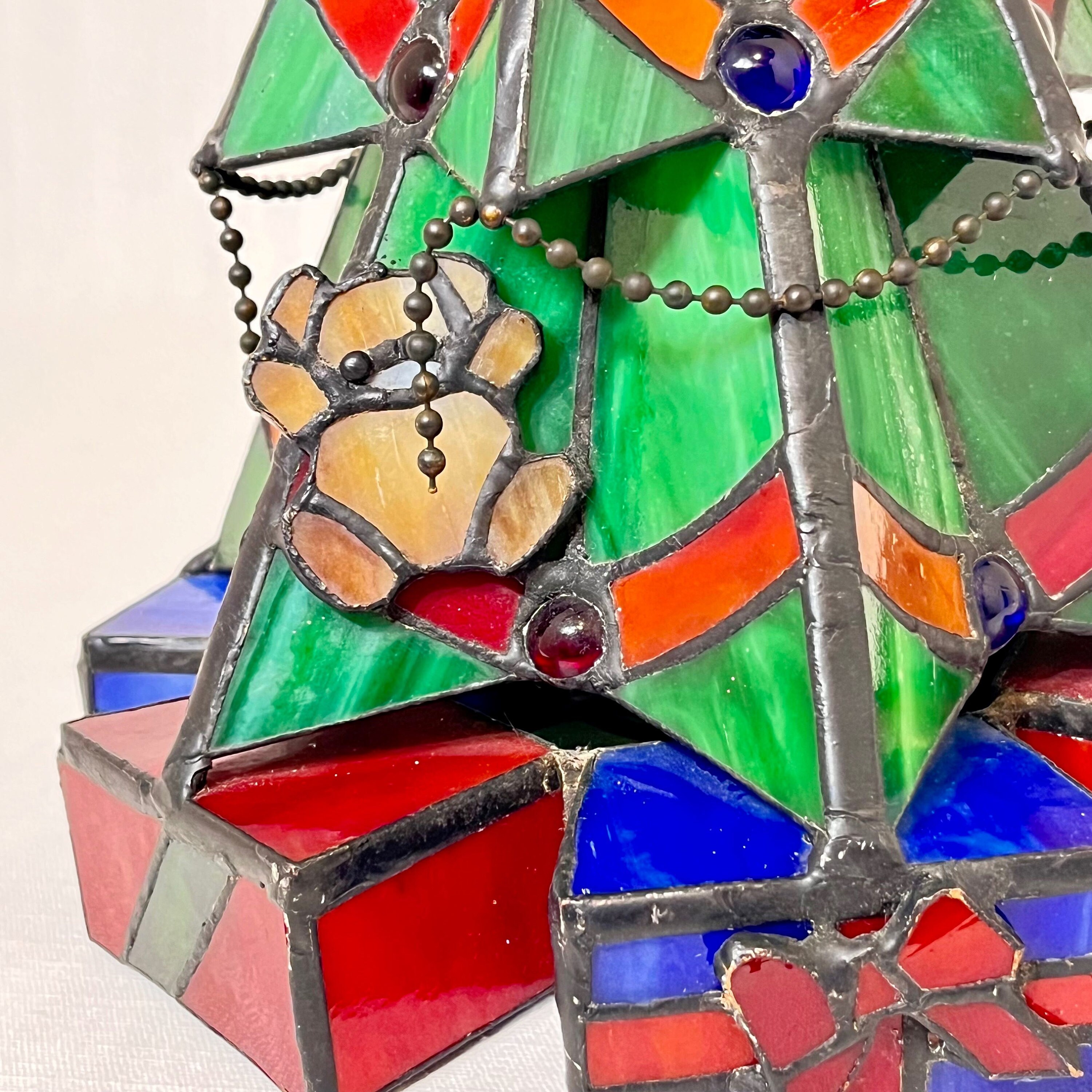 Vintage Leaded Stained Glass Christmas Tree Lamp, Tiffany Style Night ...