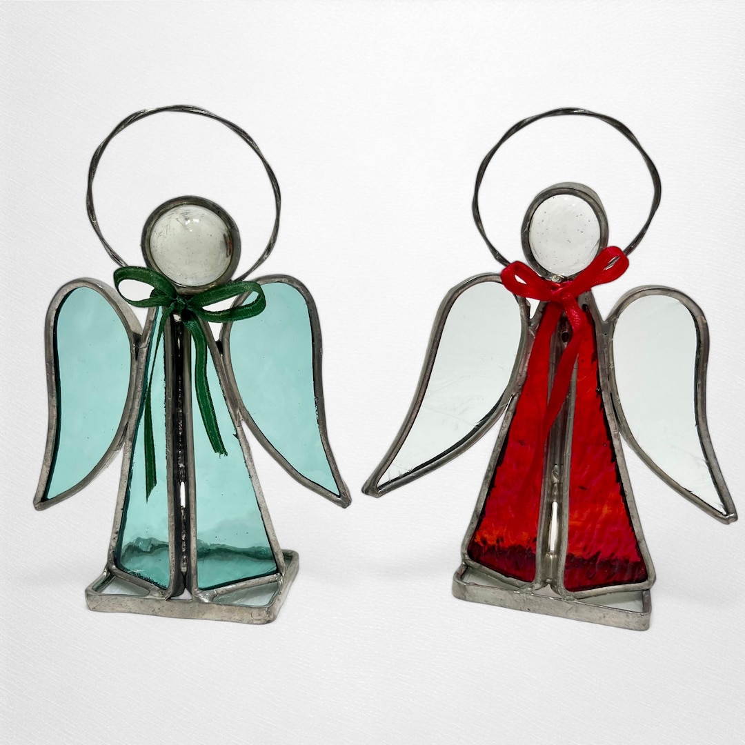 Pair of Handmade Leaded Stained Glass Christmas Angel Standing ...