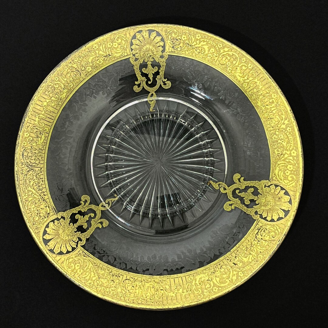 Vintage Ornate Gold and Clear Glass Plate | Embossed Glass Cabinet ...