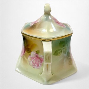 Fine Porcelain Hexagon Cookie Jar With Pink Roses | Yellow German ...