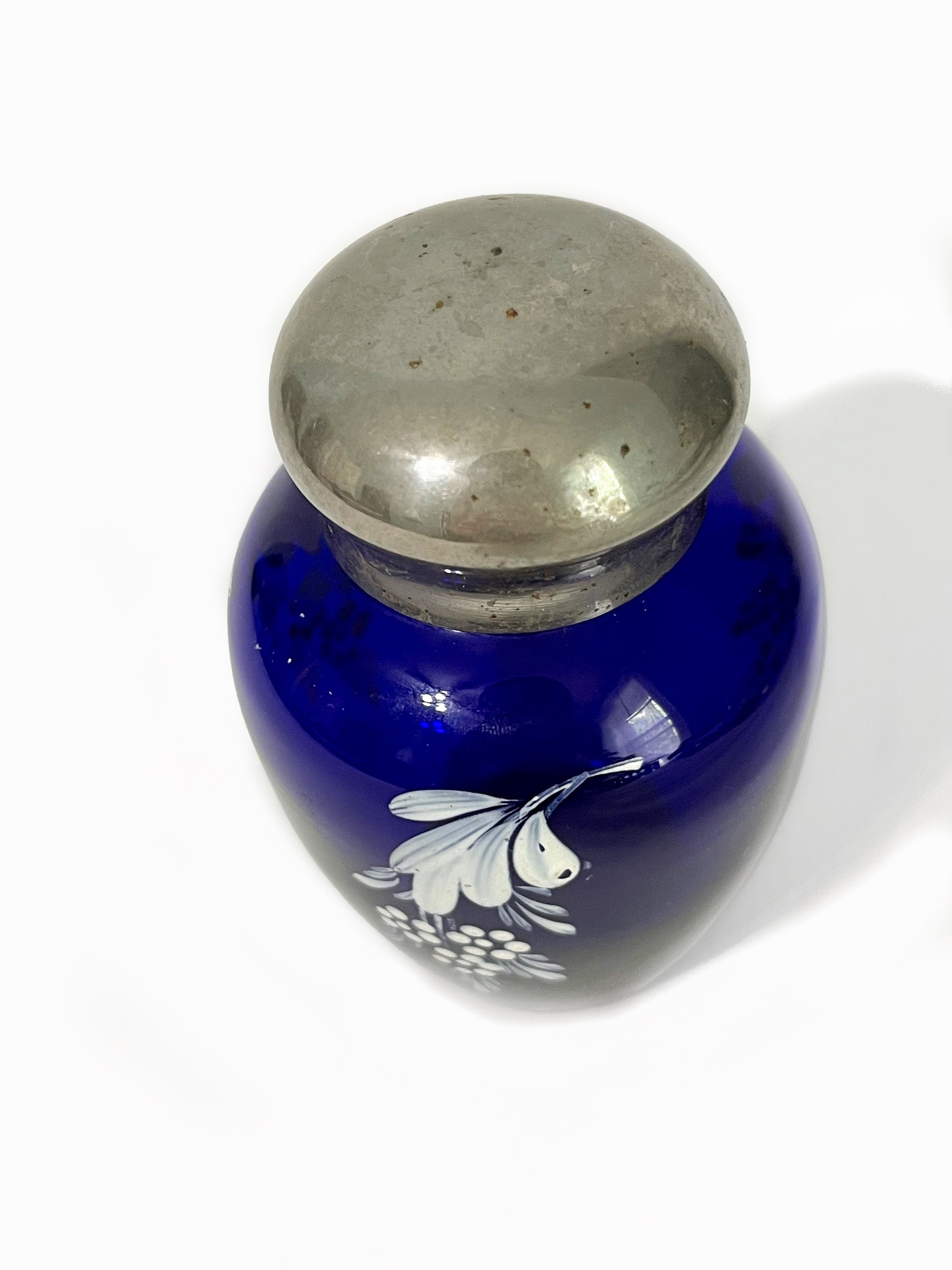 Vintage Hand Painted Cobalt Blue Tea Canister Glass Coffee - Etsy
