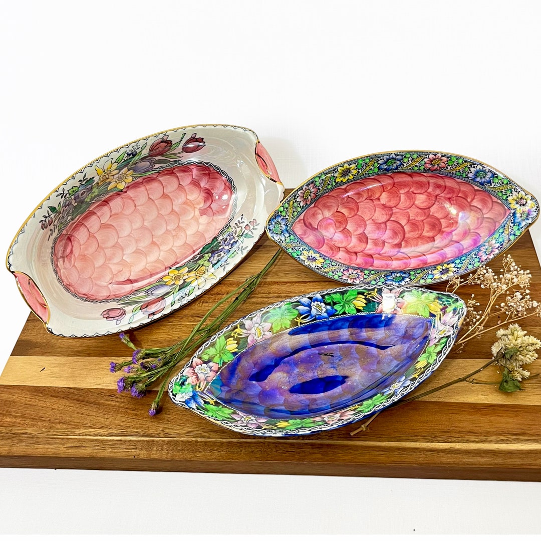 CHOICE Vintage Maling Pottery Oval Dishes | Handpainted Lustreware Pink ...