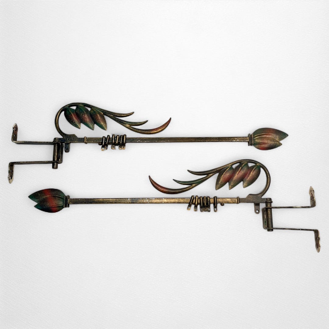 Pair of Vintage Cast Metal Swing Arm Curtain Rods With Original ...