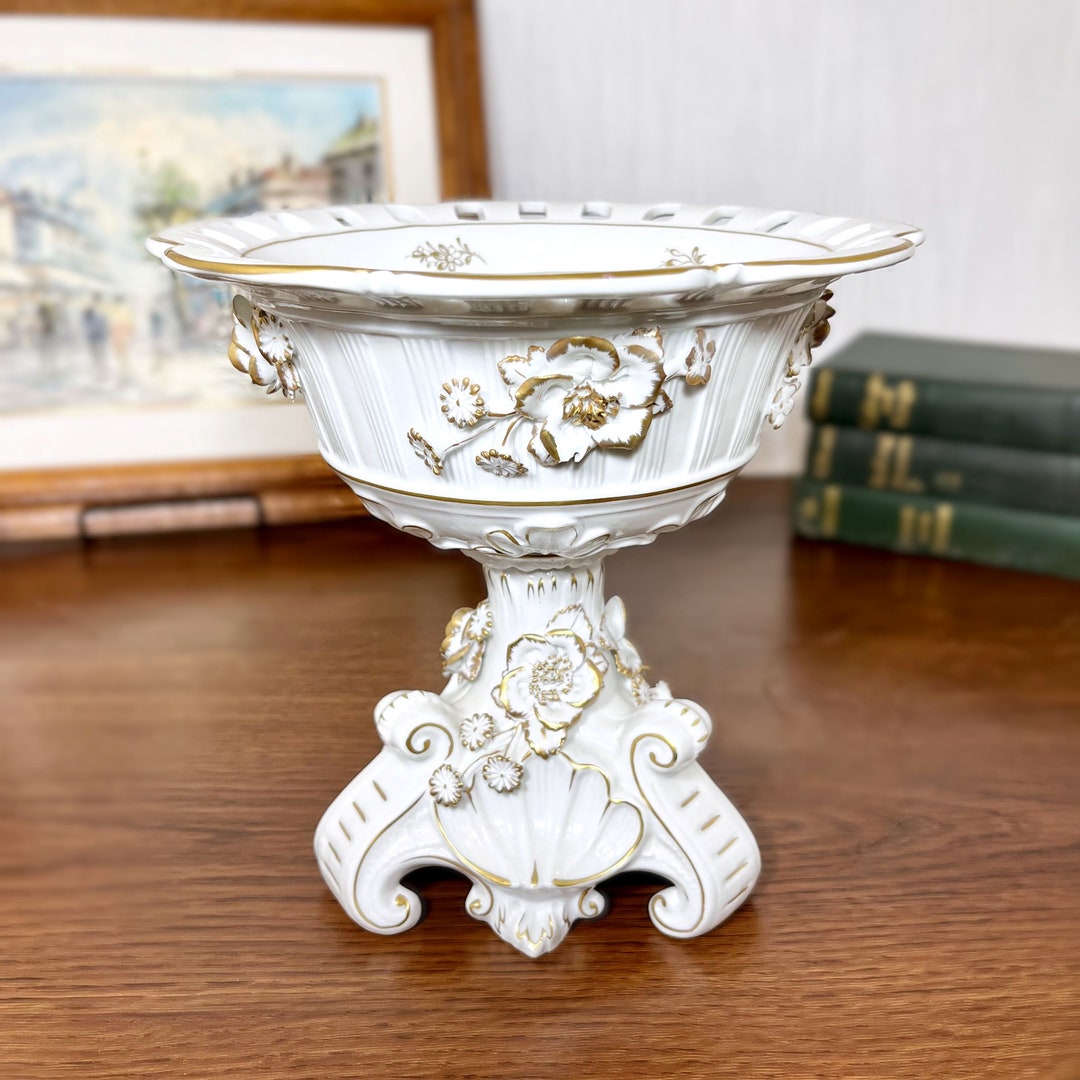 Von Schierholz Dresden Porcelain Compote | Gold Floral Footed Pedestal ...
