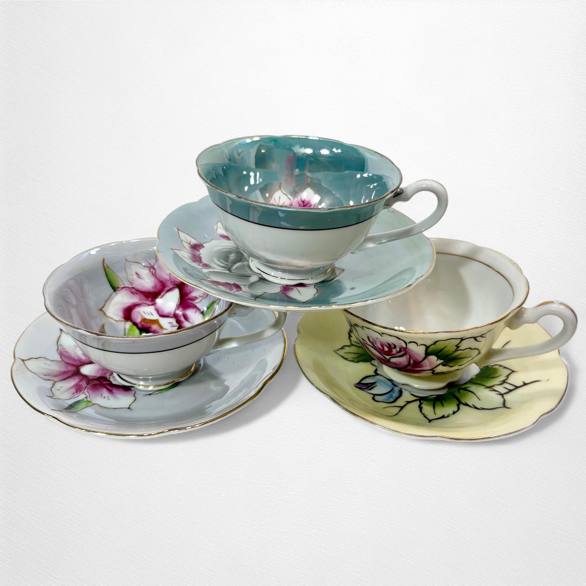 Set of 6 Hand Painted Mismatched Tea Cups & Saucers | Vintage Teacups ...