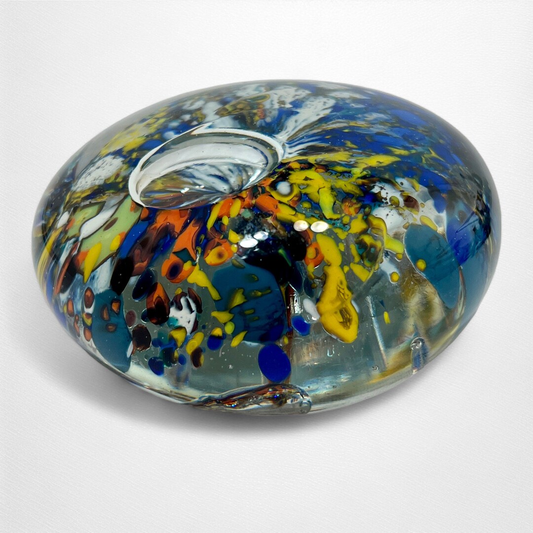 Vintage Splatter Art Glass Paperweight | Round Paperweight | Abstract ...