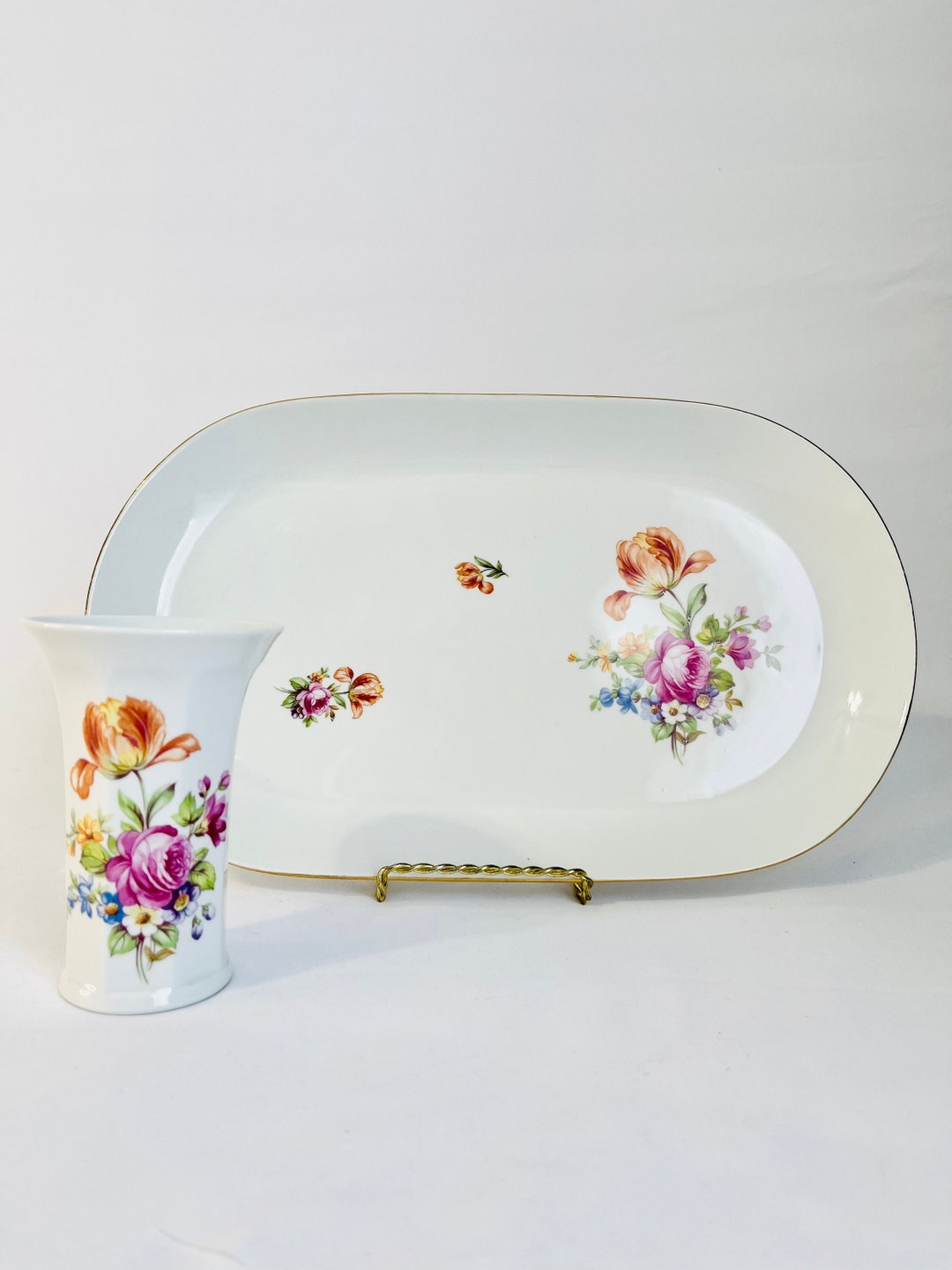 Kahla Matching Set | Vase & Platter | Flower Bouquet | Roses, Tulips ...