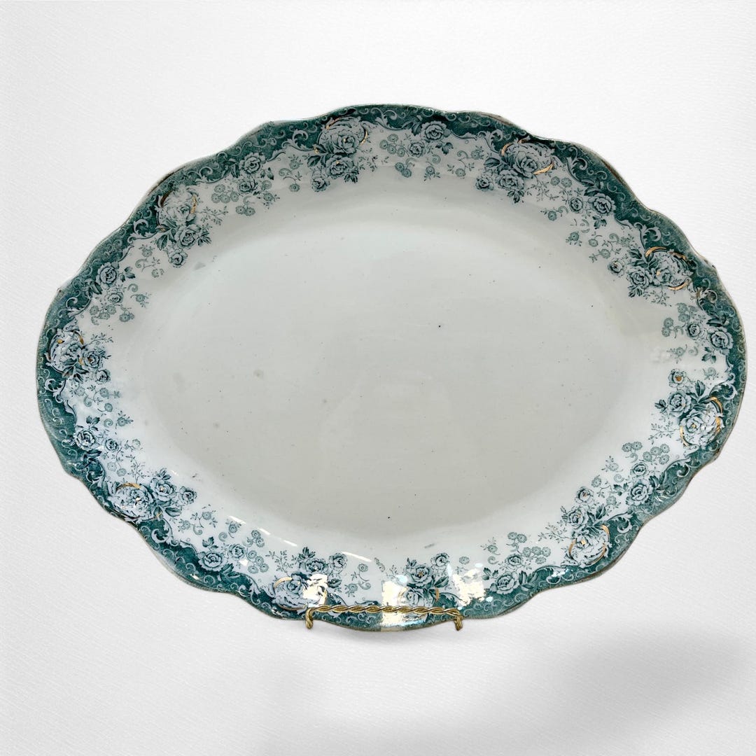 Antique Ironstone Blue & White Transferware Platter | Blue/green ...