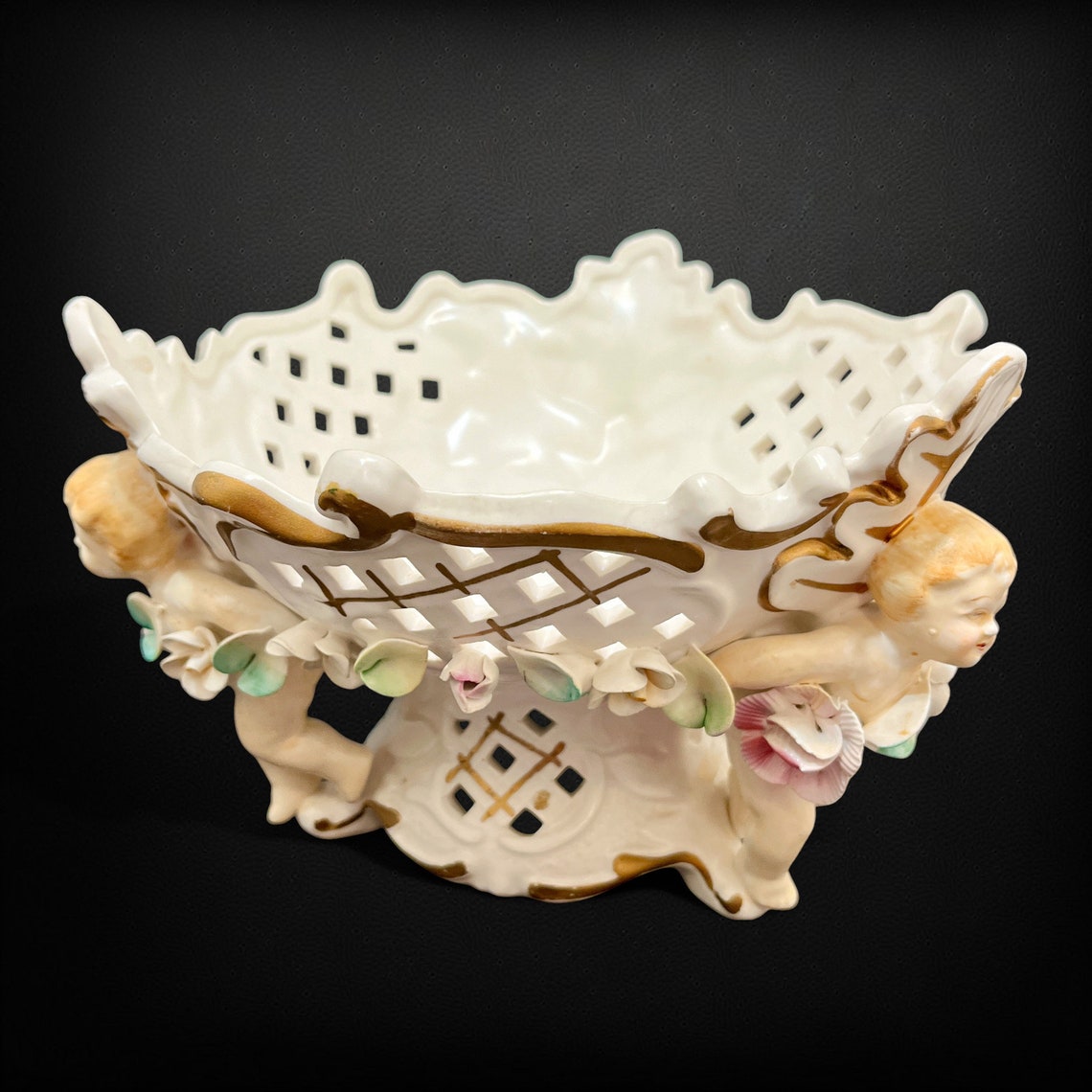Vintage Made in Japan Dresden Style Compote With Three Cherubs ...