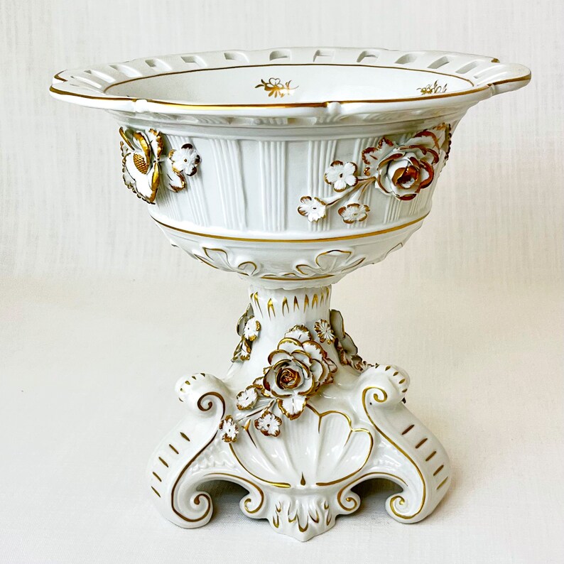 Von Schierholz Dresden Porcelain Compote | Gold Floral Footed Pedestal ...